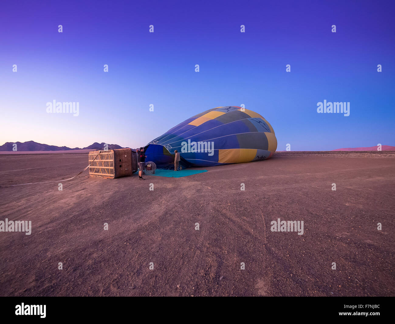 Namibia, Kuala Wilderness Reserve, Air balloon being filled with heated ...