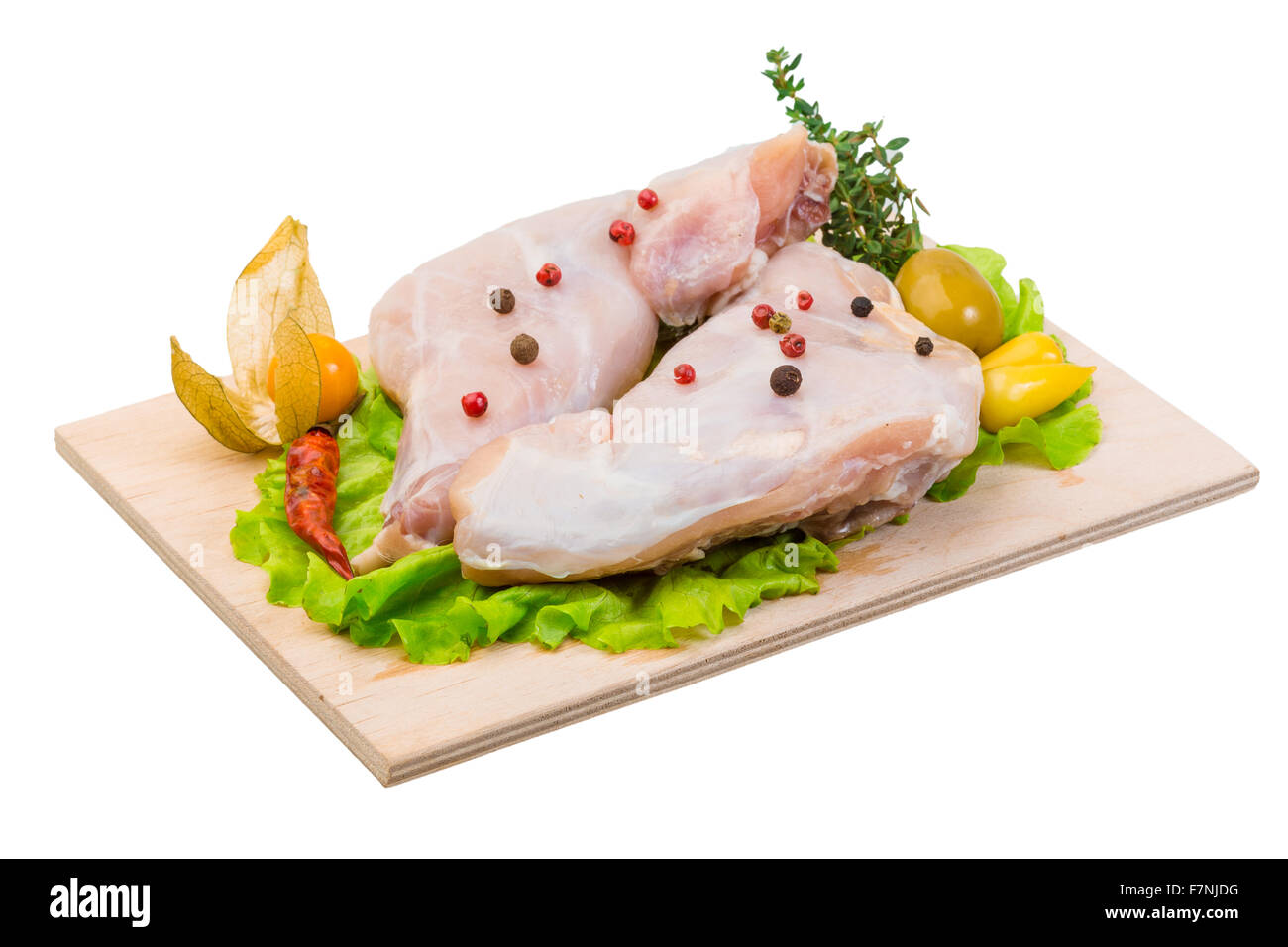 Raw rabbit meat with herbs and spices Stock Photo - Alamy