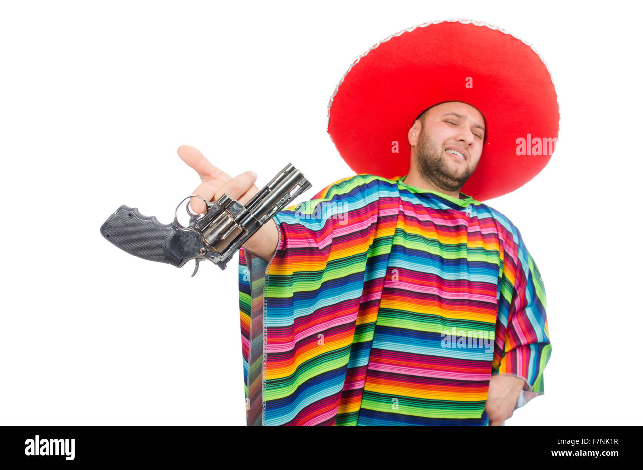 Funny mexican holding pistol isolated on white Stock Photo - Alamy