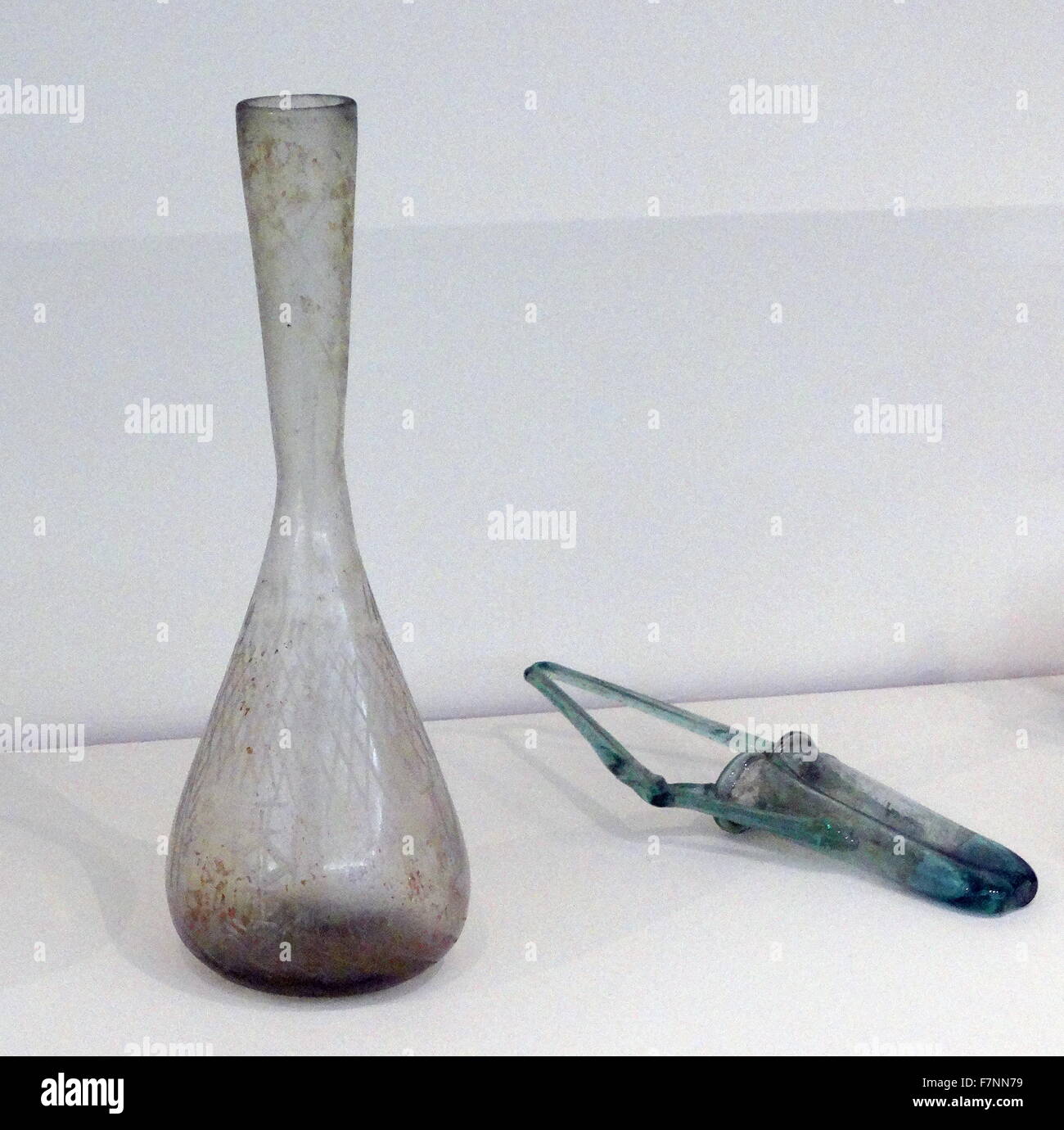 engraved flask with Greek inscription. Dated 1 AD Stock Photo - Alamy