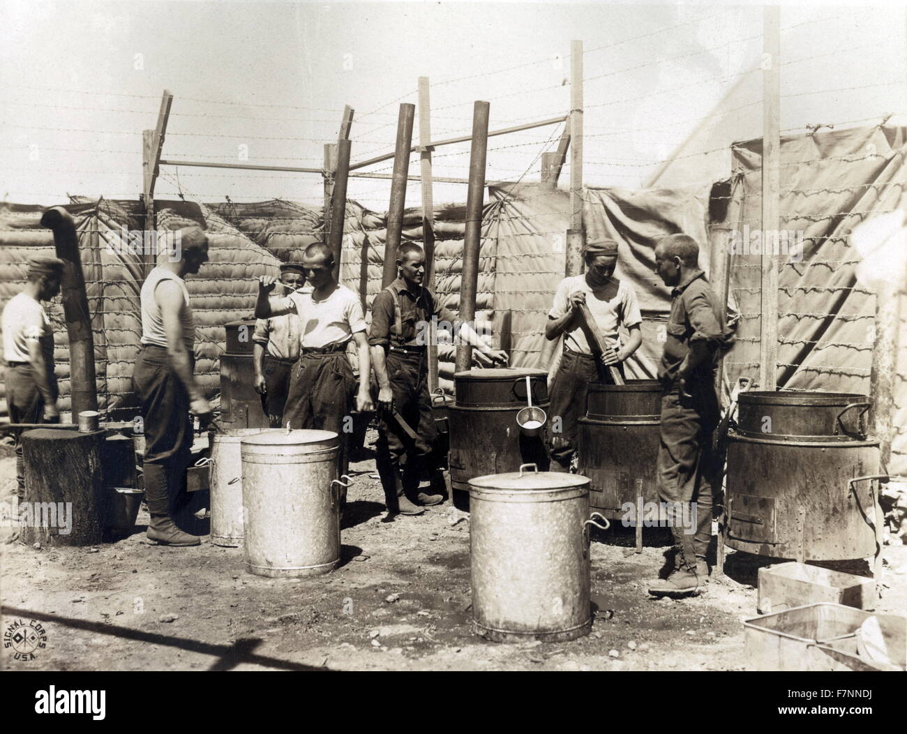 The open air kitchen used by German prisoners while a new mess hall and ...