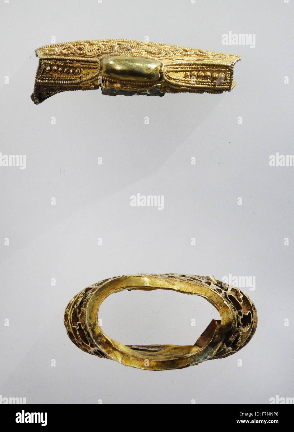 Gold hilt collar from a sword, from the Staffordshire Hoard. Dated 6th ...