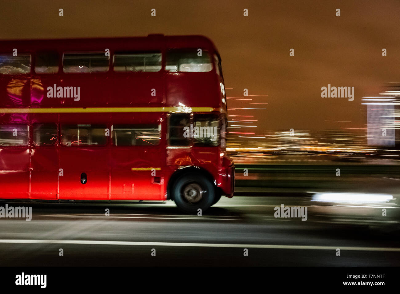 UK, London, driving double-decker bus at night Stock Photo - Alamy