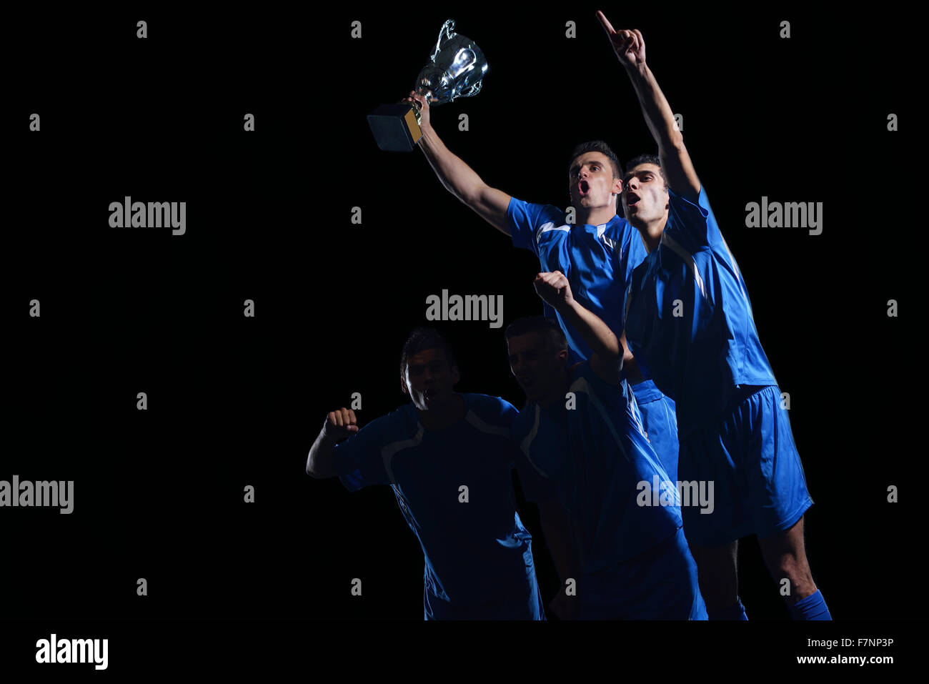 soccer players team group celebrating the victory and become champion ...
