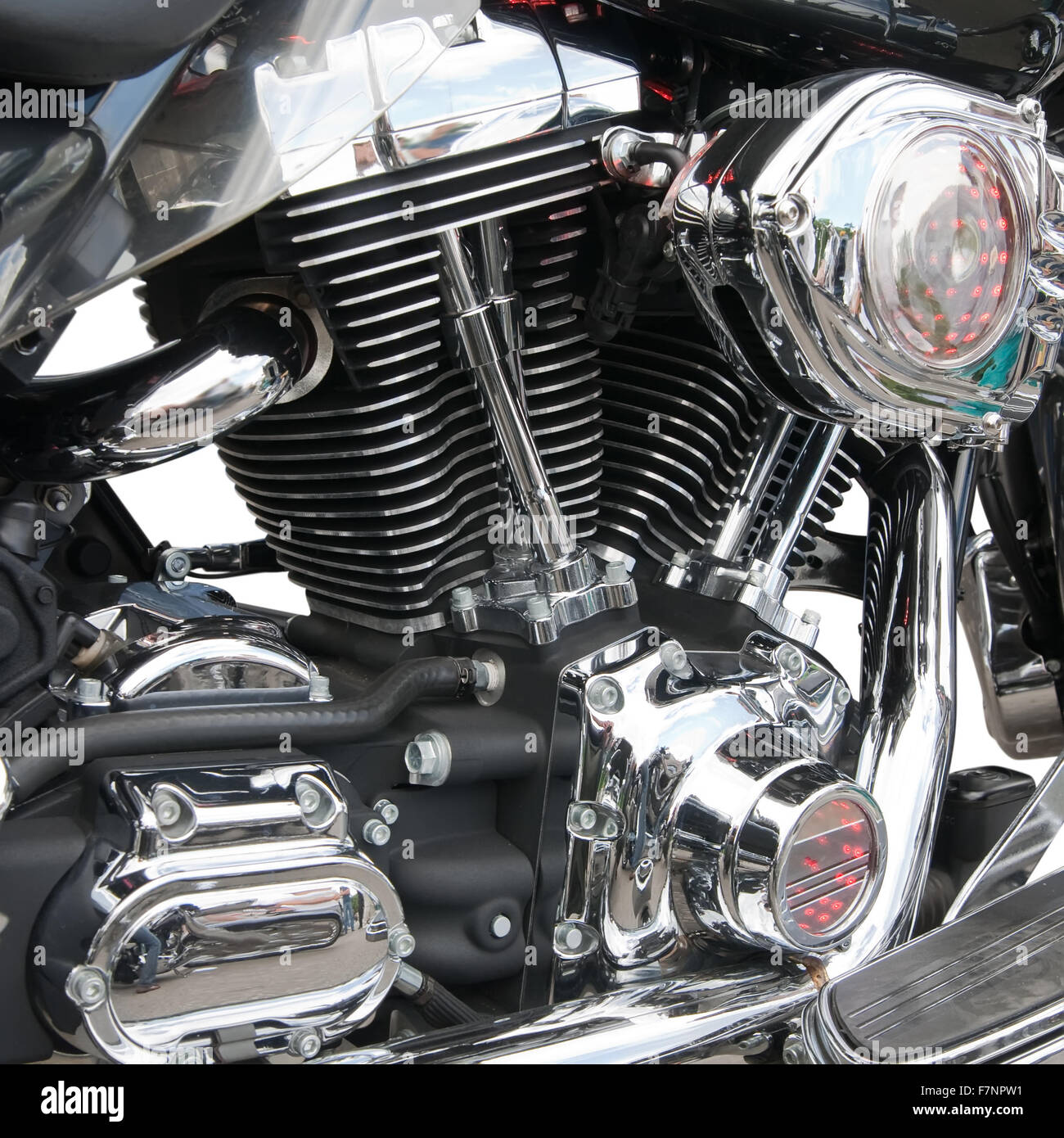 Closeup of a big shiny motorcycle engine Stock Photo - Alamy