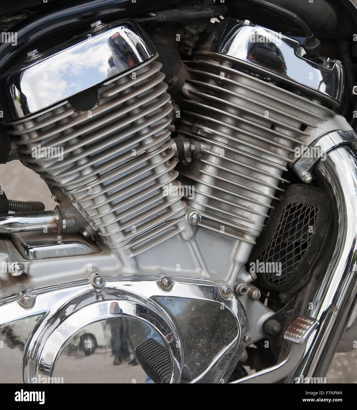 Closeup of a big shiny motorcycle engine Stock Photo - Alamy