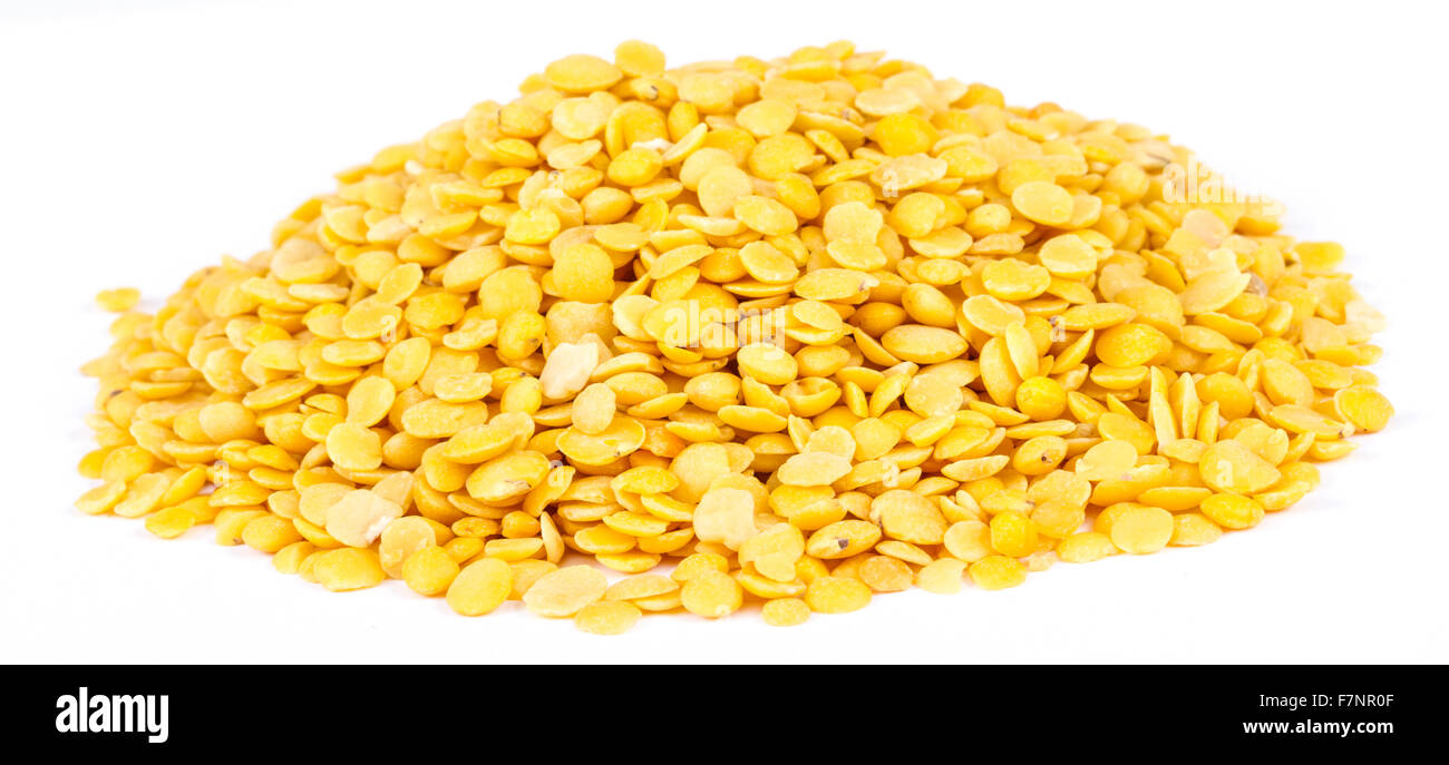 Yellow lentils isolated on white background.Macro shot Stock Photo - Alamy