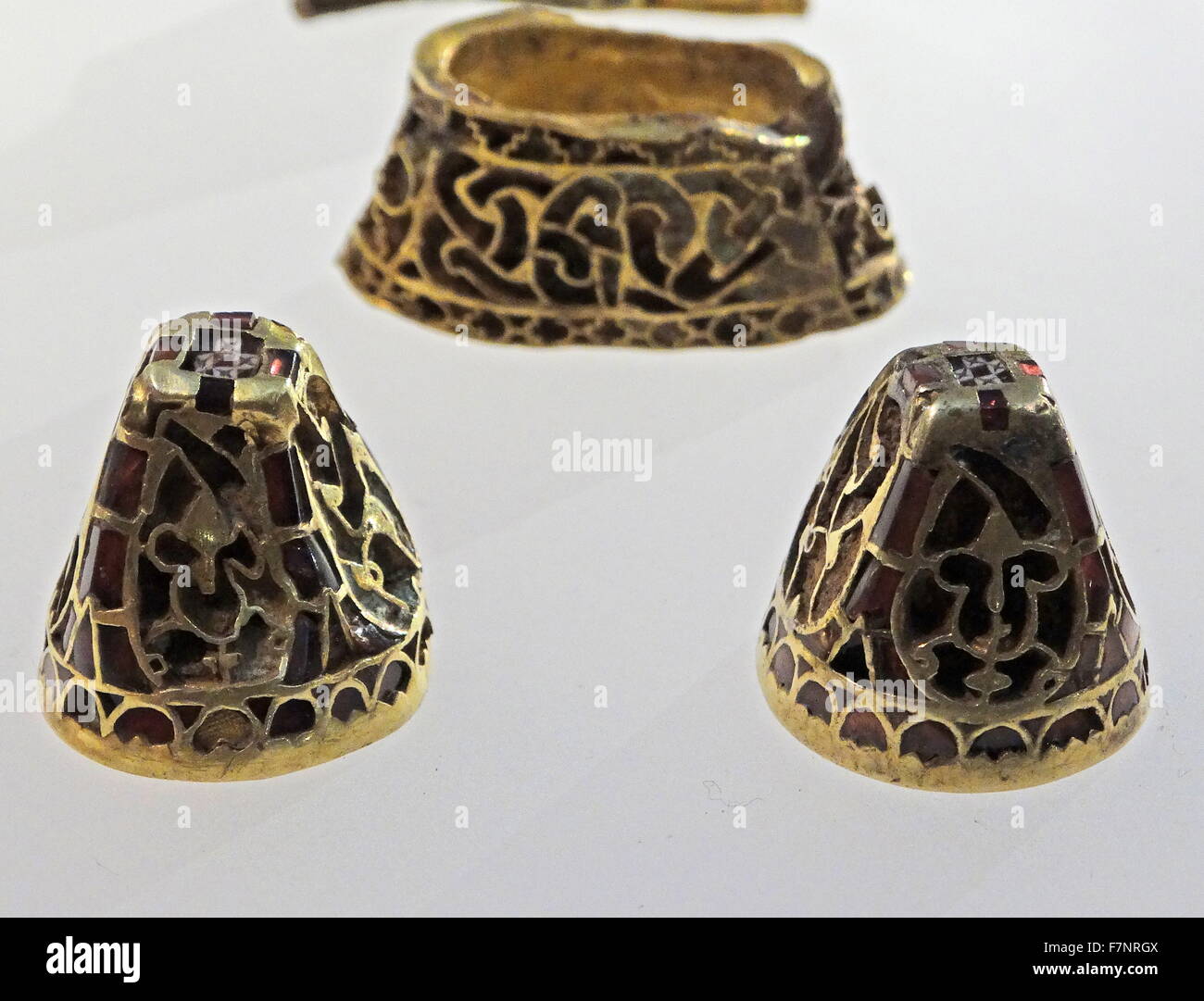 Anglo-Saxon metalwork object, with cloisonné and garnet decoration ...