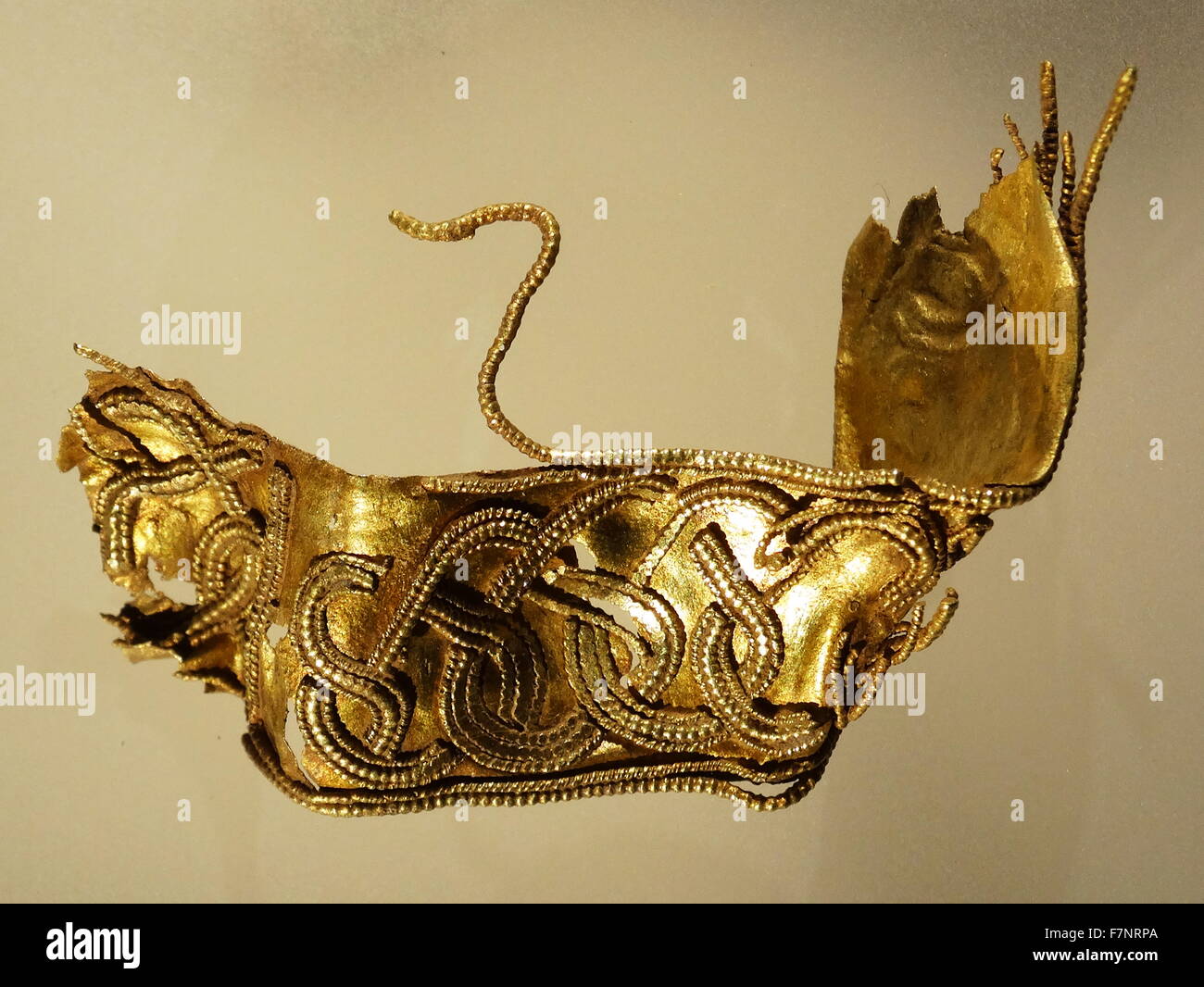 Gold hilt collar from a sword, from the Staffordshire Hoard. Dated 6th ...