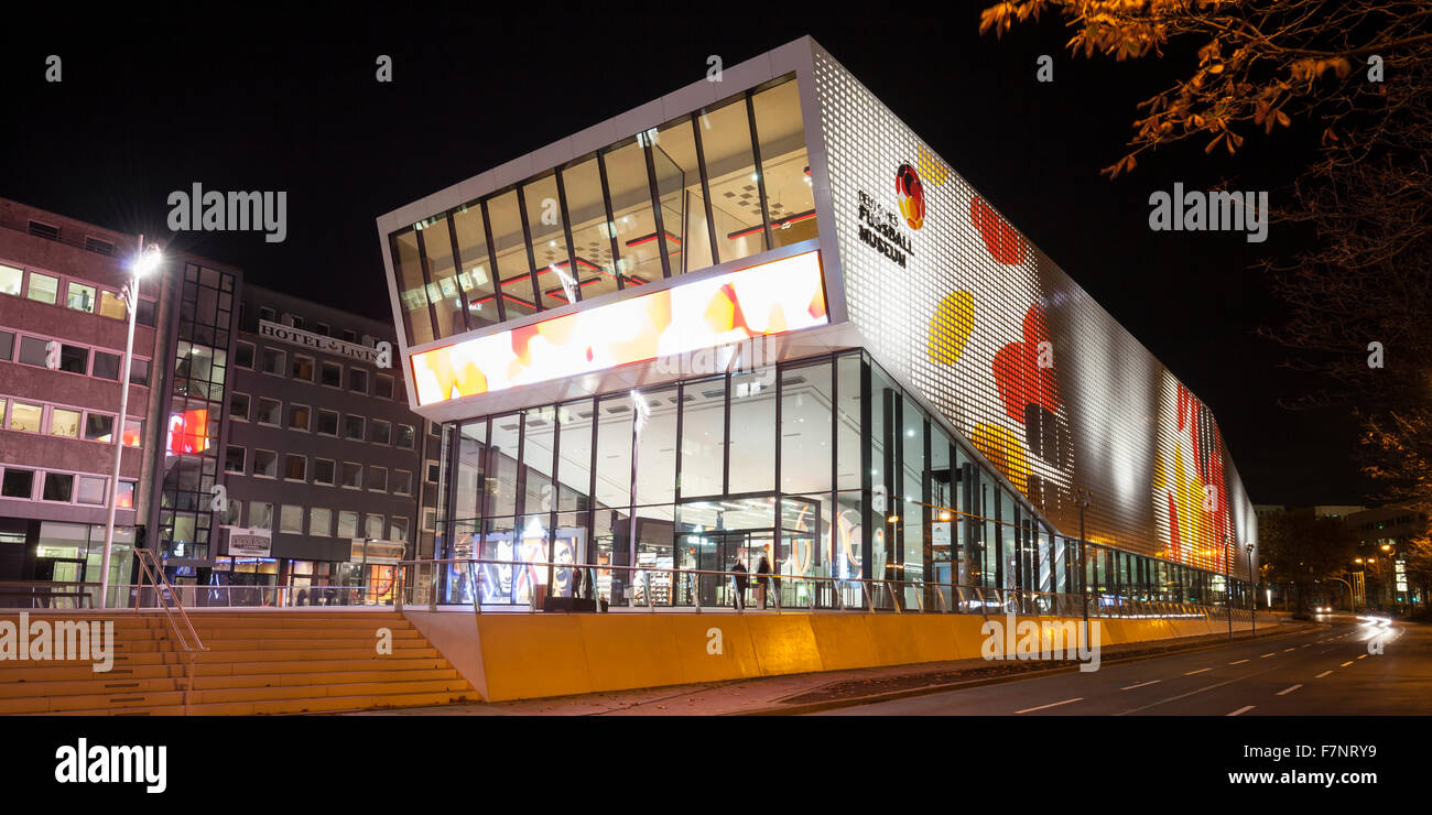 Germany, Dortmund, lighted German Football Museum at night Stock Photo ...