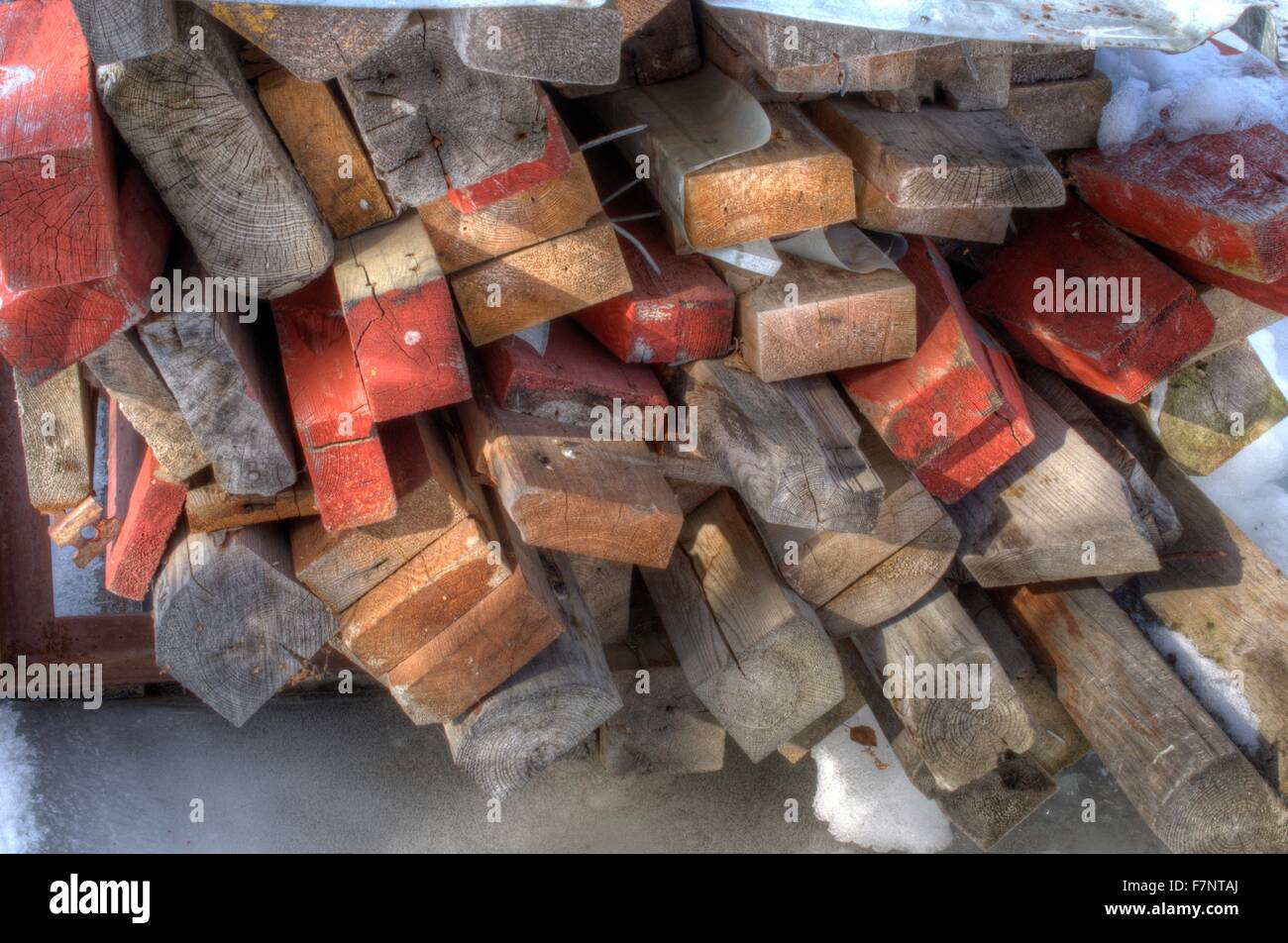 beautiful stacked poles and planks in spring Stock Photo - Alamy