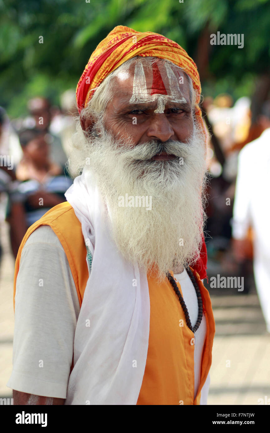 Sadhu with white beard and painted forehead Kumbh Mela, Nasik ...