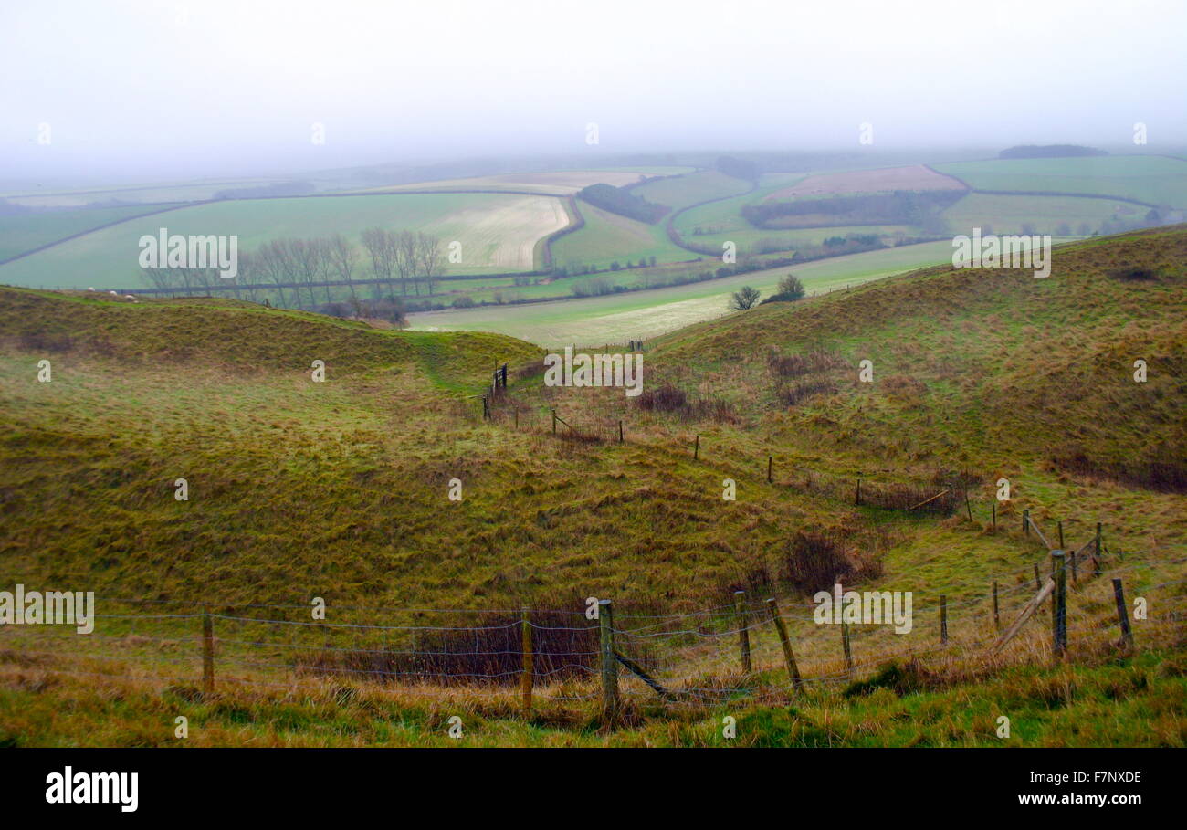 Maiden Castle, Iron Age hill fort, near Dorchester, England. fortified ...