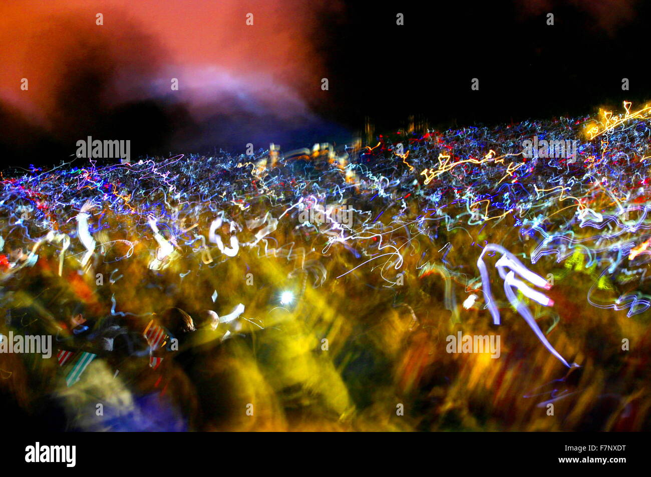 Distorted light effect caused by mobile phones used to light up an ...