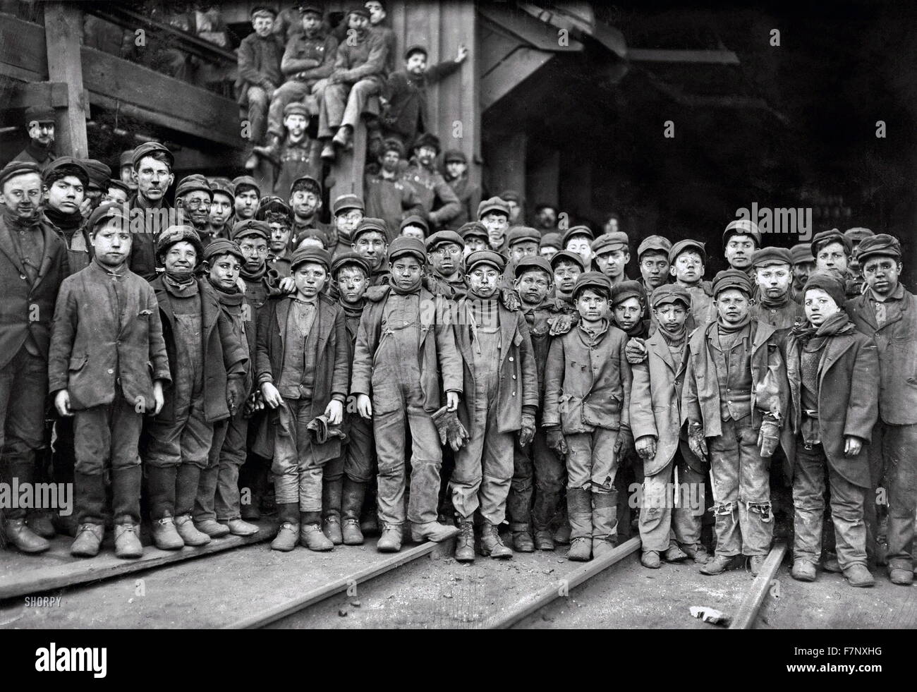 Child labour in the USA; 1911. South Pittston, Pa. Breaker boys working ...