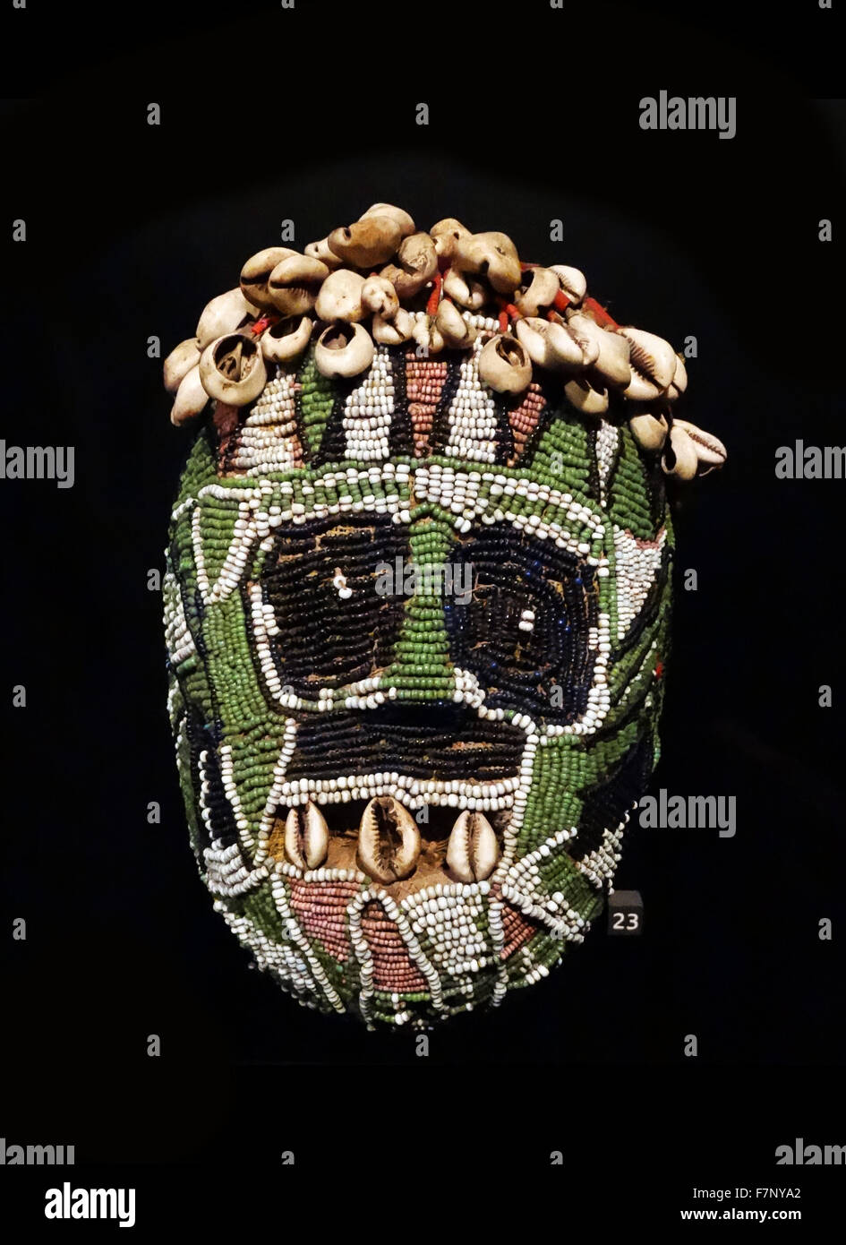 Skull created from wood, glass beads and vegetable fibres, from ...