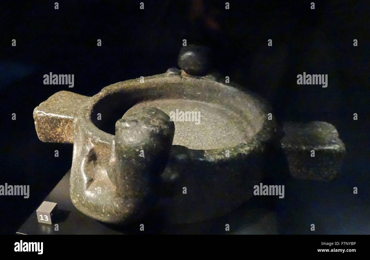 Stone ritual vessel with authoritative cat decoration. Dated 19th ...