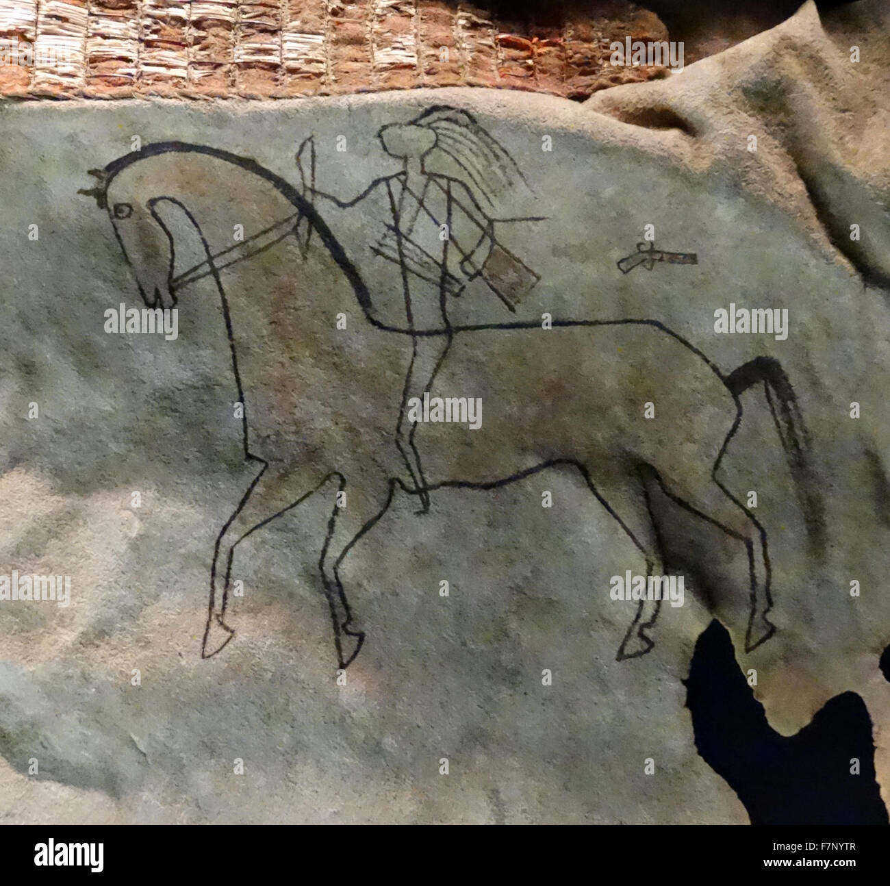 Painted buffalo hide by the Lakota indigenous people of the Great ...