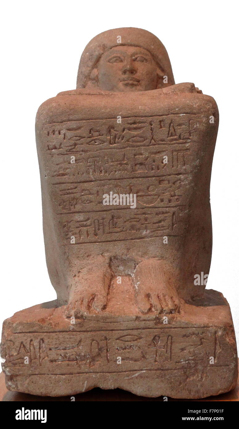 Egyptian block statue of a scribe called Huy. Limestone. 19th Dynasty ...