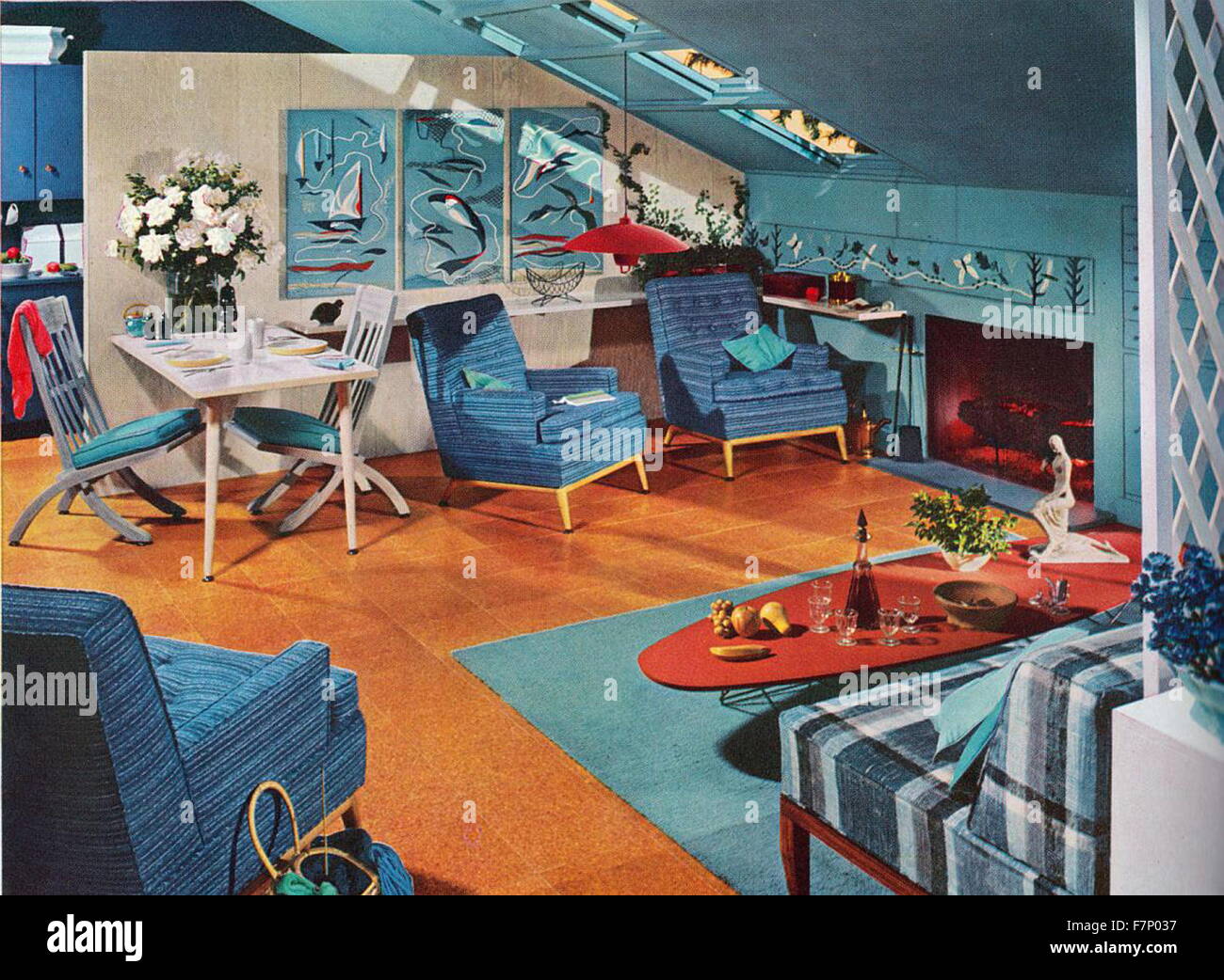 1955 Interior of an American, designer house living room Stock Photo ...