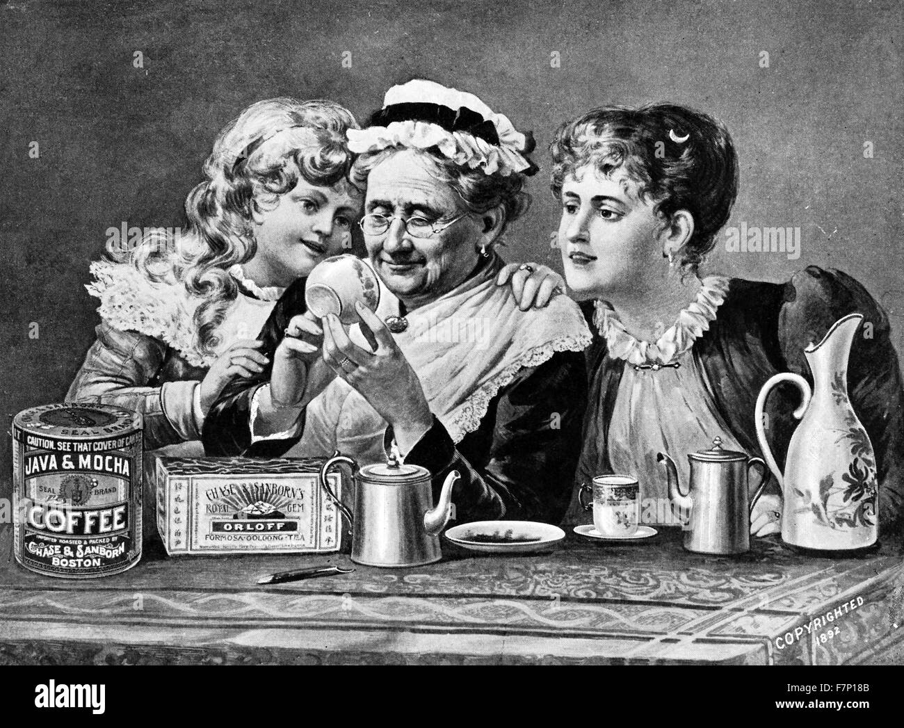 Advertisement for Chase & Sanborn's tea, two women and a girl reading ...