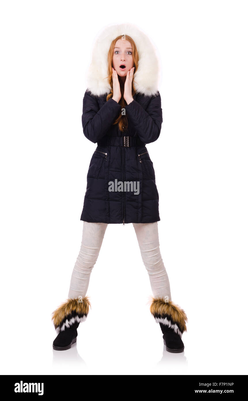 Pretty girl in warm clothes isolated on white Stock Photo - Alamy