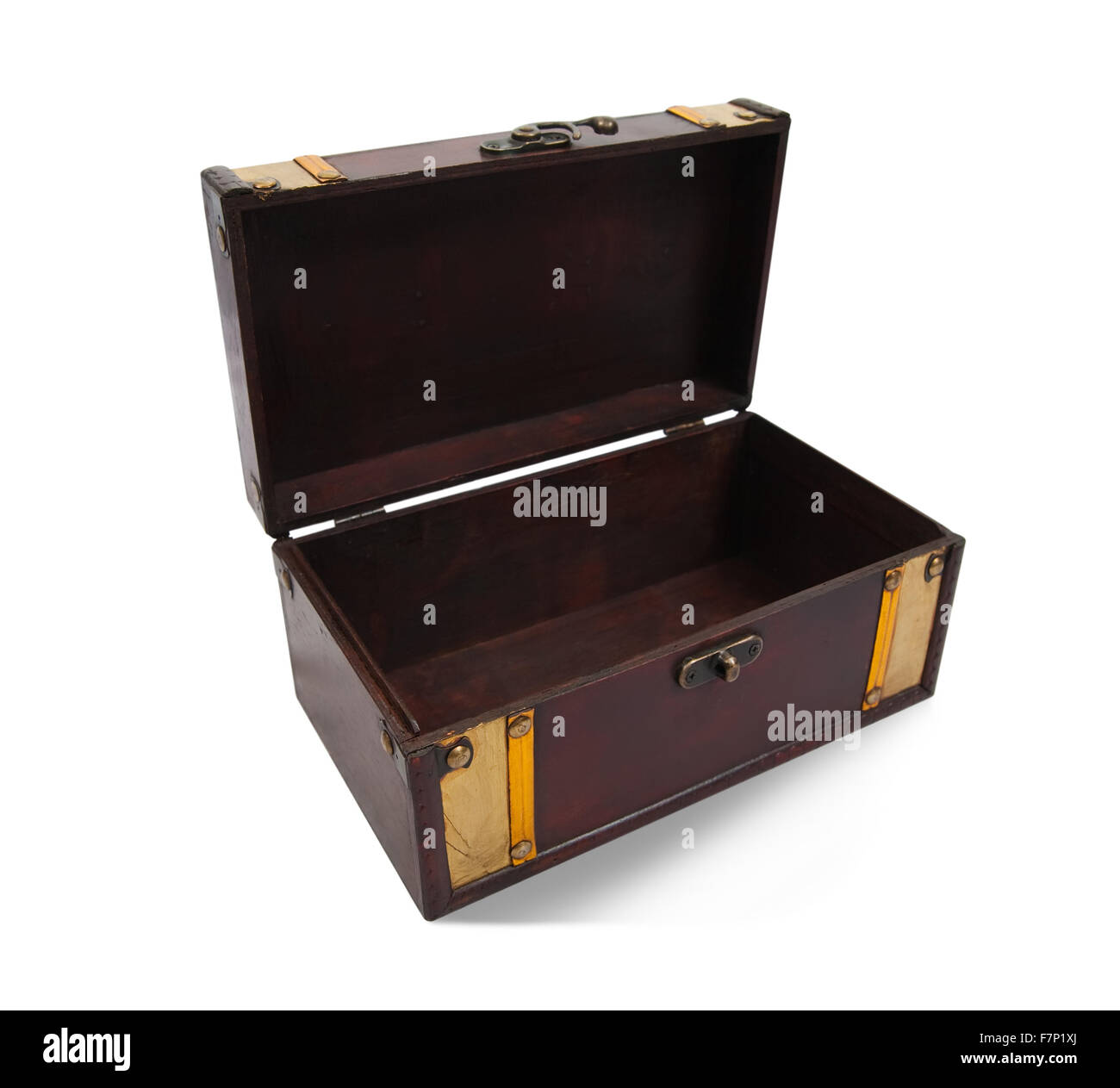 empty Wooden treasure chest against a white background Stock Photo - Alamy