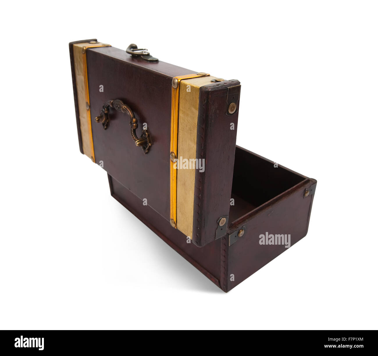 empty Wooden treasure chest against a white background Stock Photo - Alamy