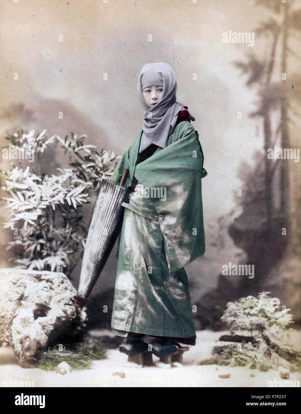 Japanese woman with umbrella, 1900 Stock Photo - Alamy