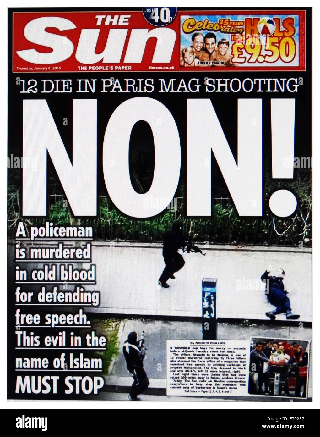 The Sun' front page headline, during Charlie Hebdo Incident 2015 ...