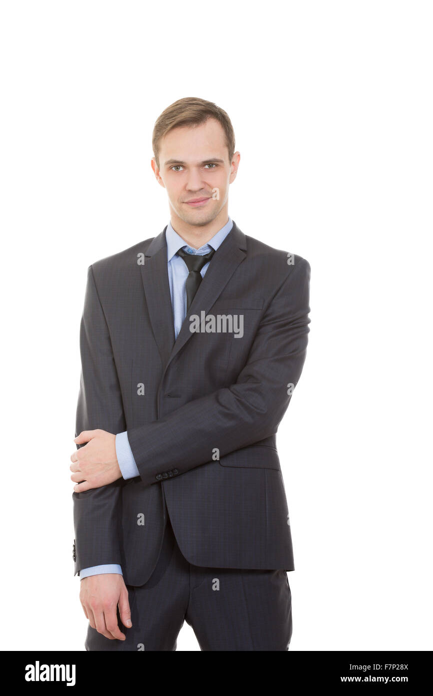 body language. man in business suit isolated white background. gestures ...