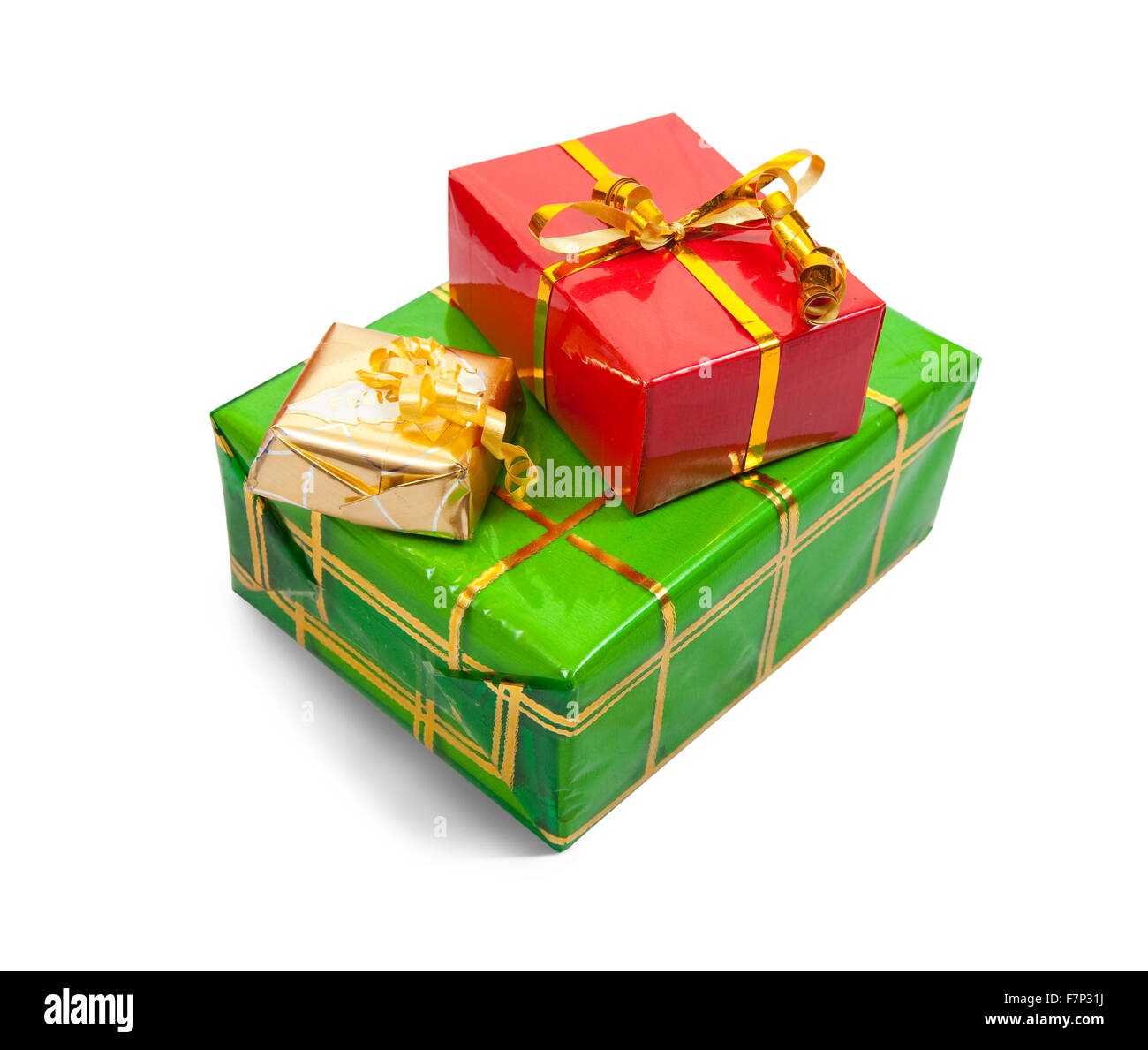 Few colored present boxes on white background. Isolated with clipping ...