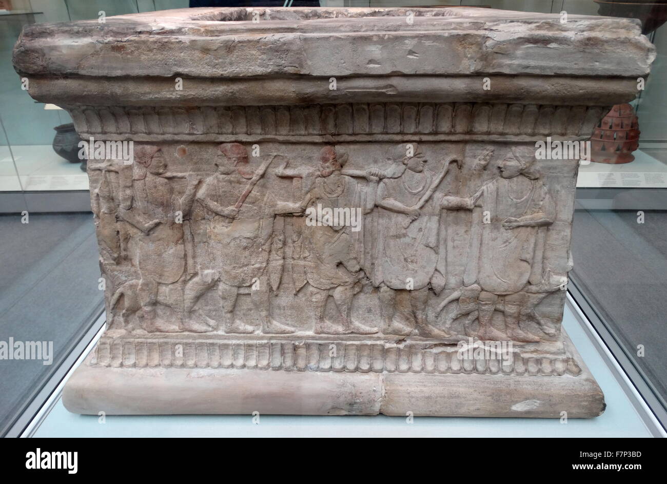 Limestone base of a tomb-marker (cippus) from Chiusi, Italy. Dated 490 ...