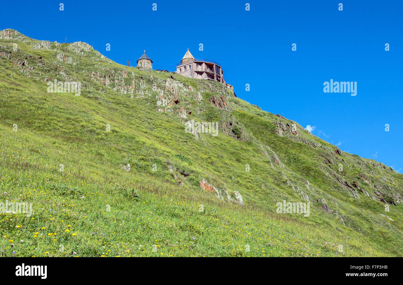 Famous 14th century Holy Trinity Church (Tsminda Sameba) near Gergeti ...