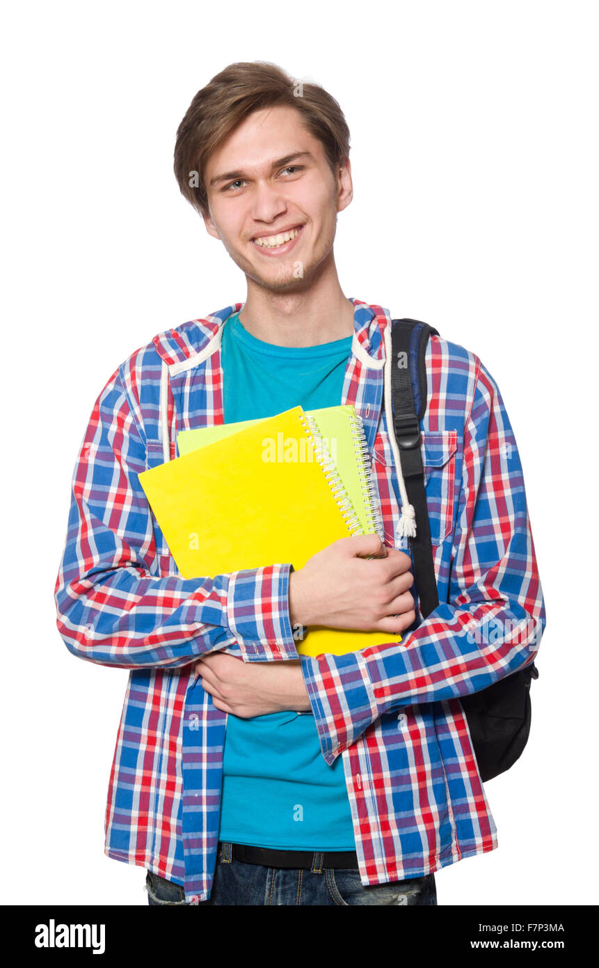Funny student with books isolated on white Stock Photo - Alamy