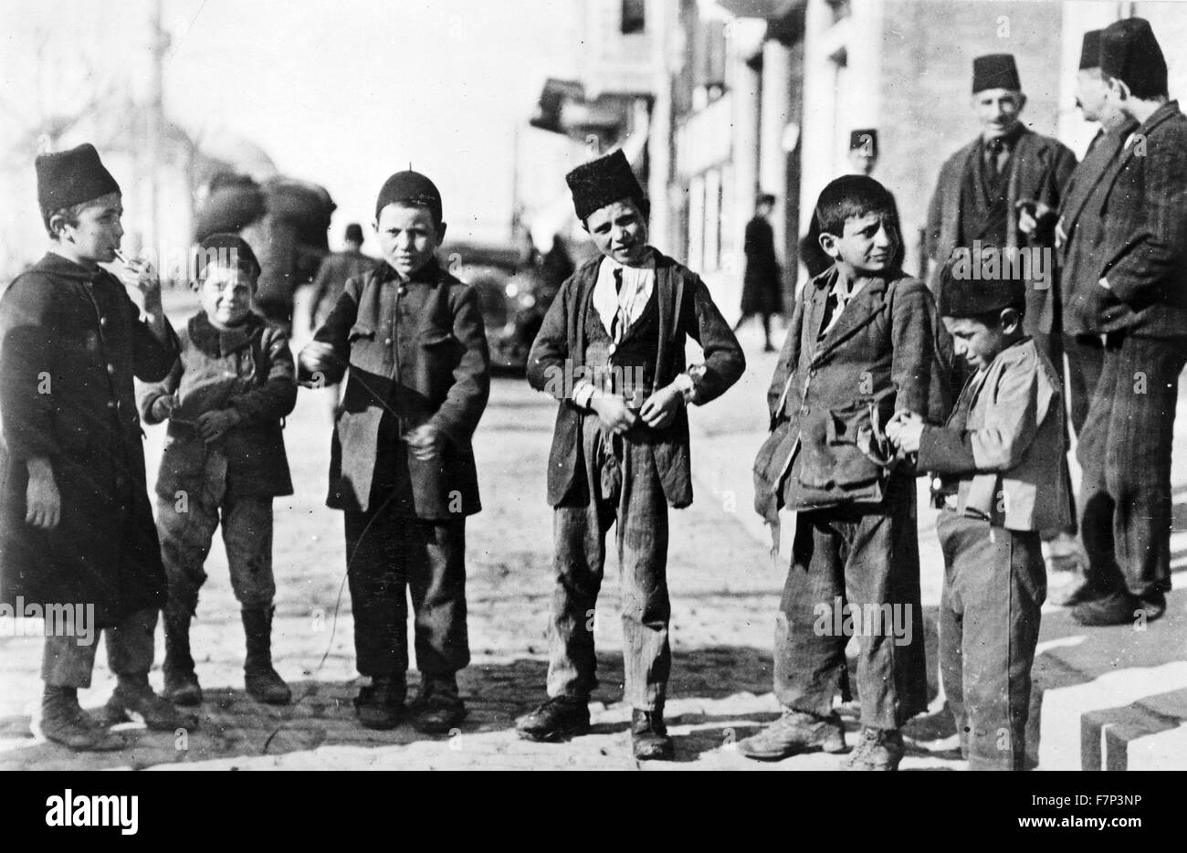 Photograph of children of different ethnic groups in a street, Ottoman ...