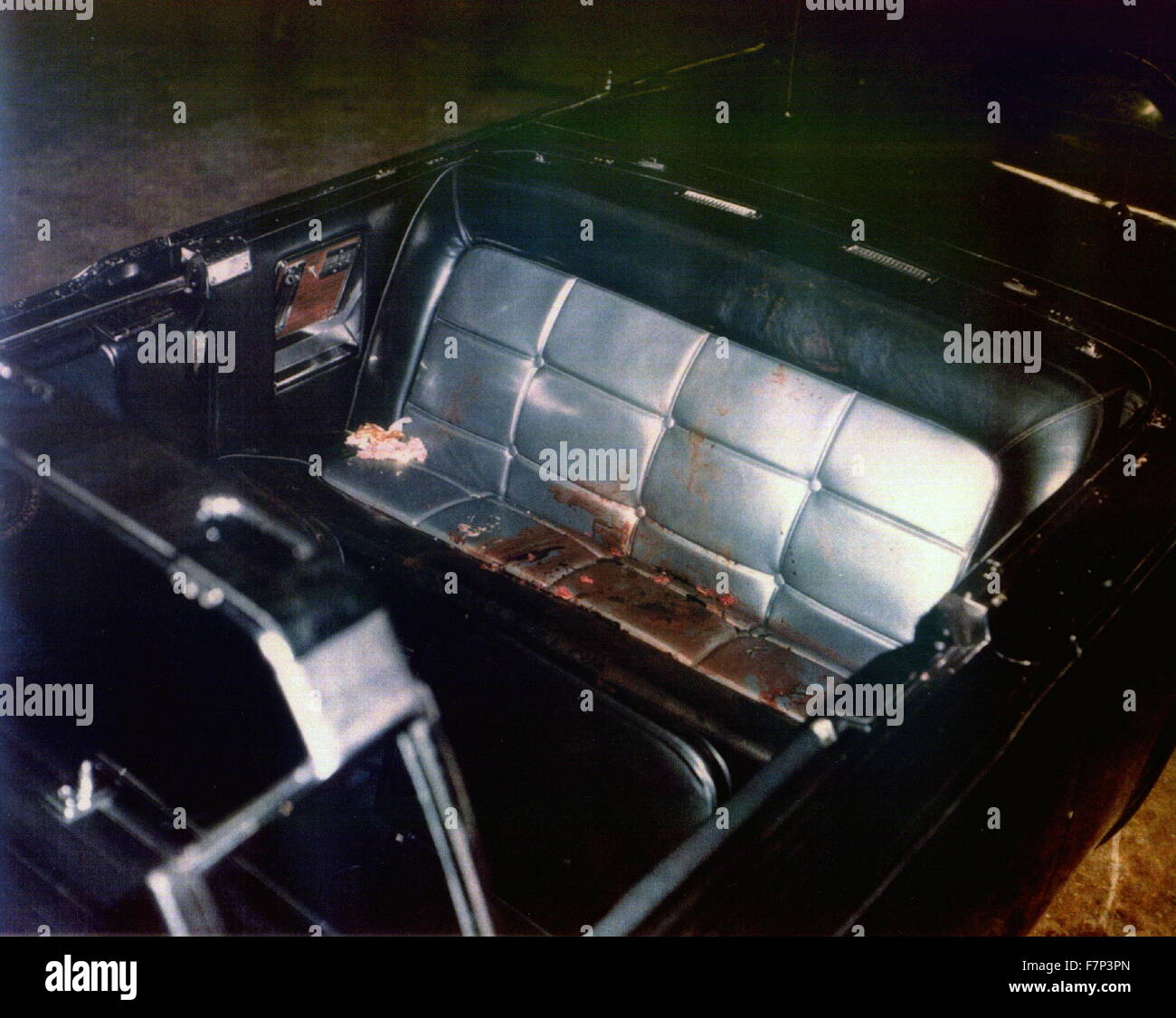 Photograph of the Kennedy limousine after assasination, Dallas. Dated ...