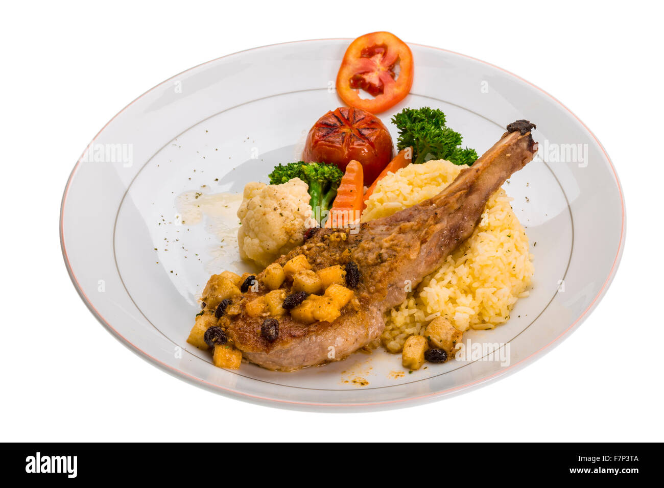 Pork t-bone steak with rice Stock Photo - Alamy