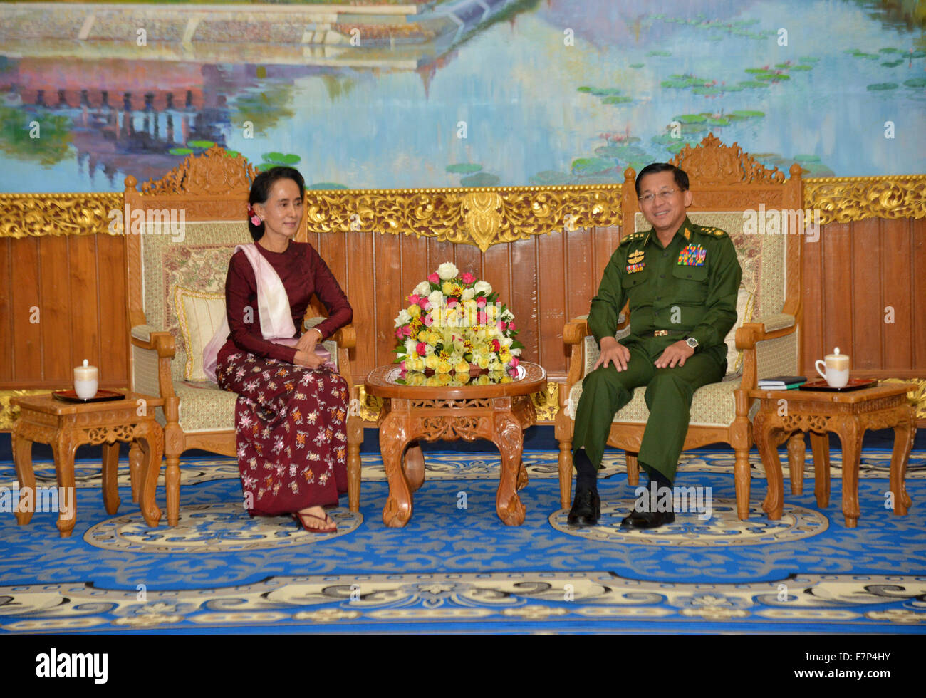 Nay Pyi Taw. 2nd Dec, 2015. Aung San Suu Kyi (L), chairperson of the ...