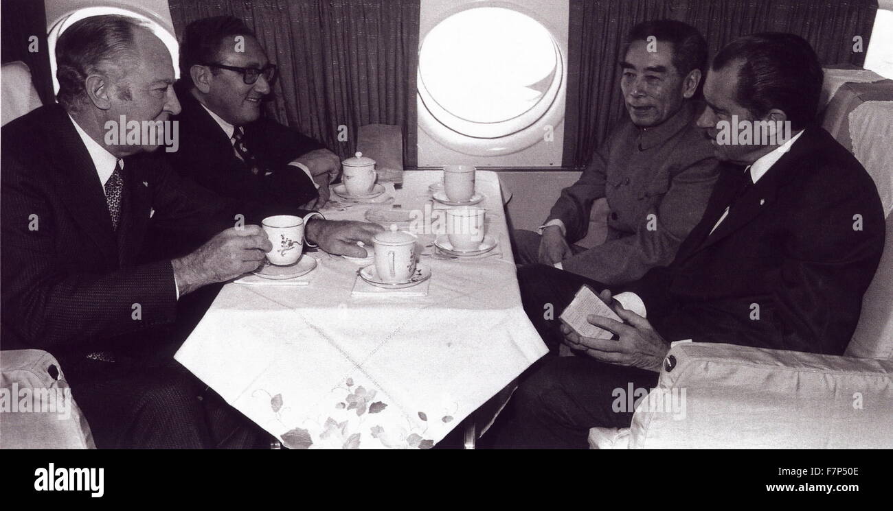 Photograph of the Chinese premier Zhou Enlai and US President Richard ...