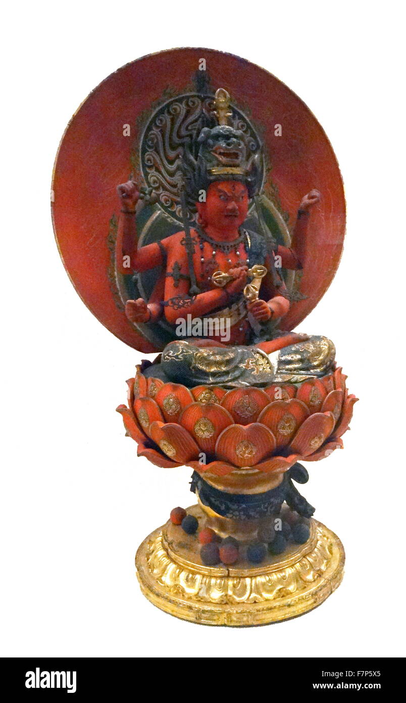 A Japanese painted wooden figurine of Aizen My?'? 'Passionate King of ...