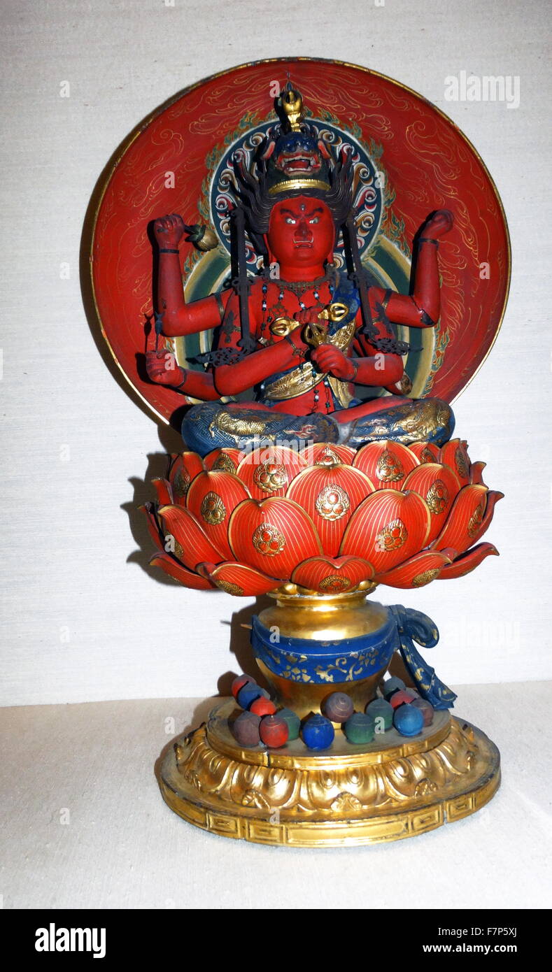 A Japanese painted wooden figurine of Aizen My?'? 'Passionate King of ...