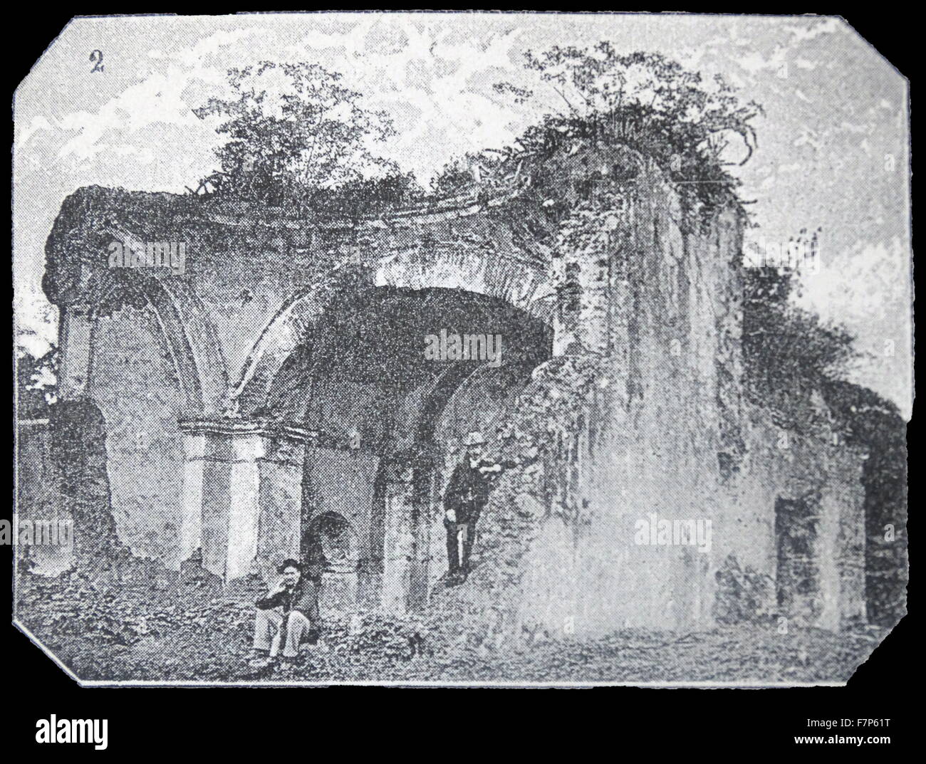 Illustration of the ruins of the church founded by Pedro de Alvarado ...