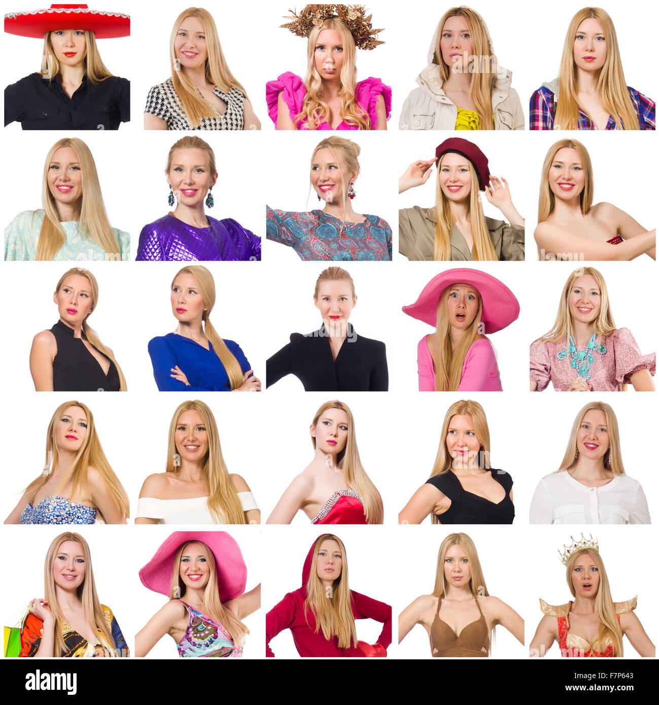 Collage of many faces from same model Stock Photo - Alamy