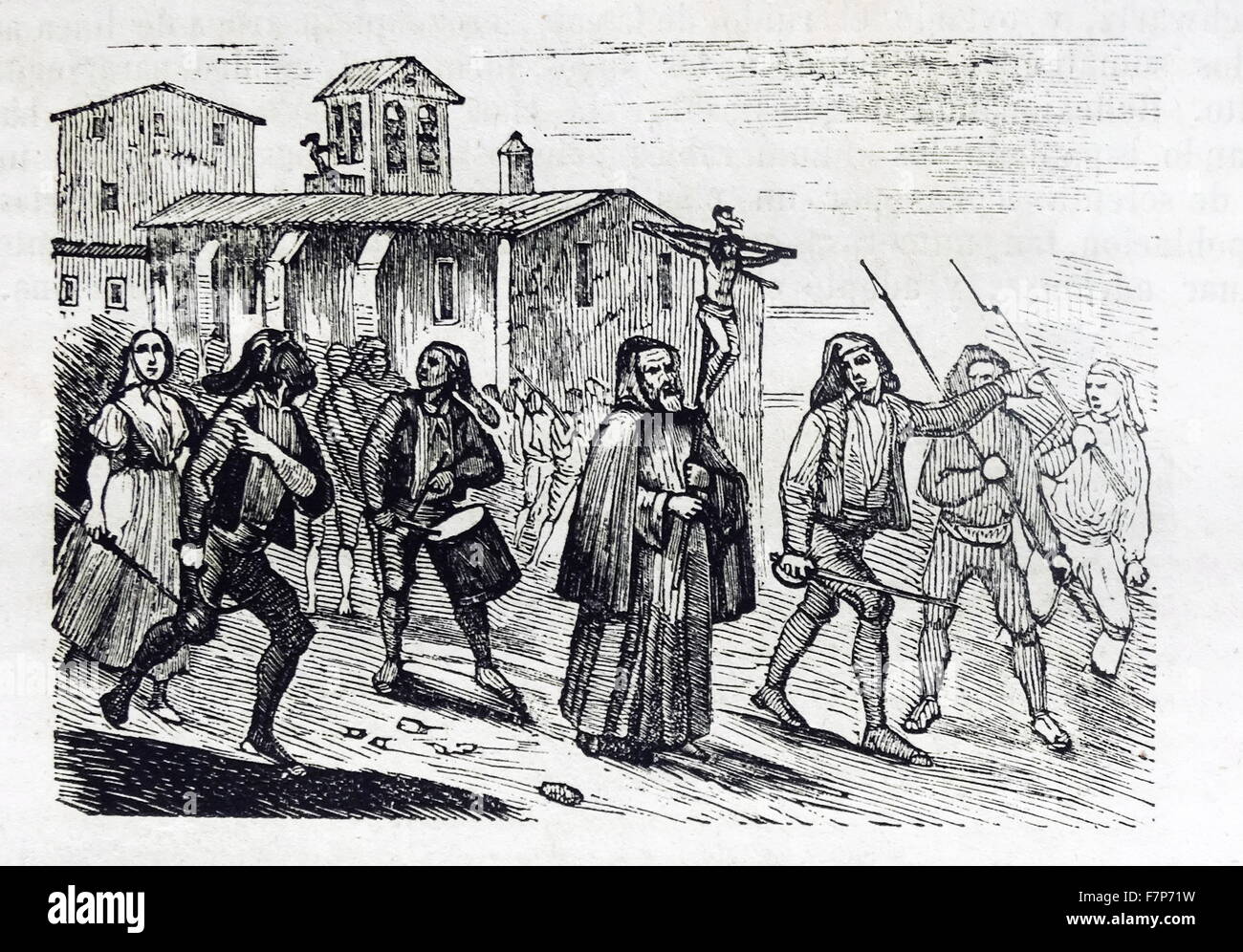 Spanish defence at Aragon, Priest leads a group of rebels 1808. during ...