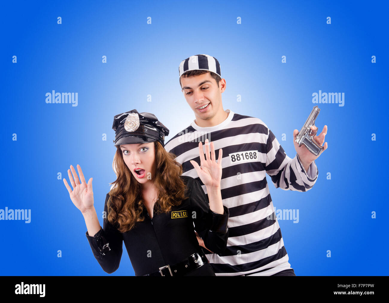 Police and prison inmate on white Stock Photo - Alamy