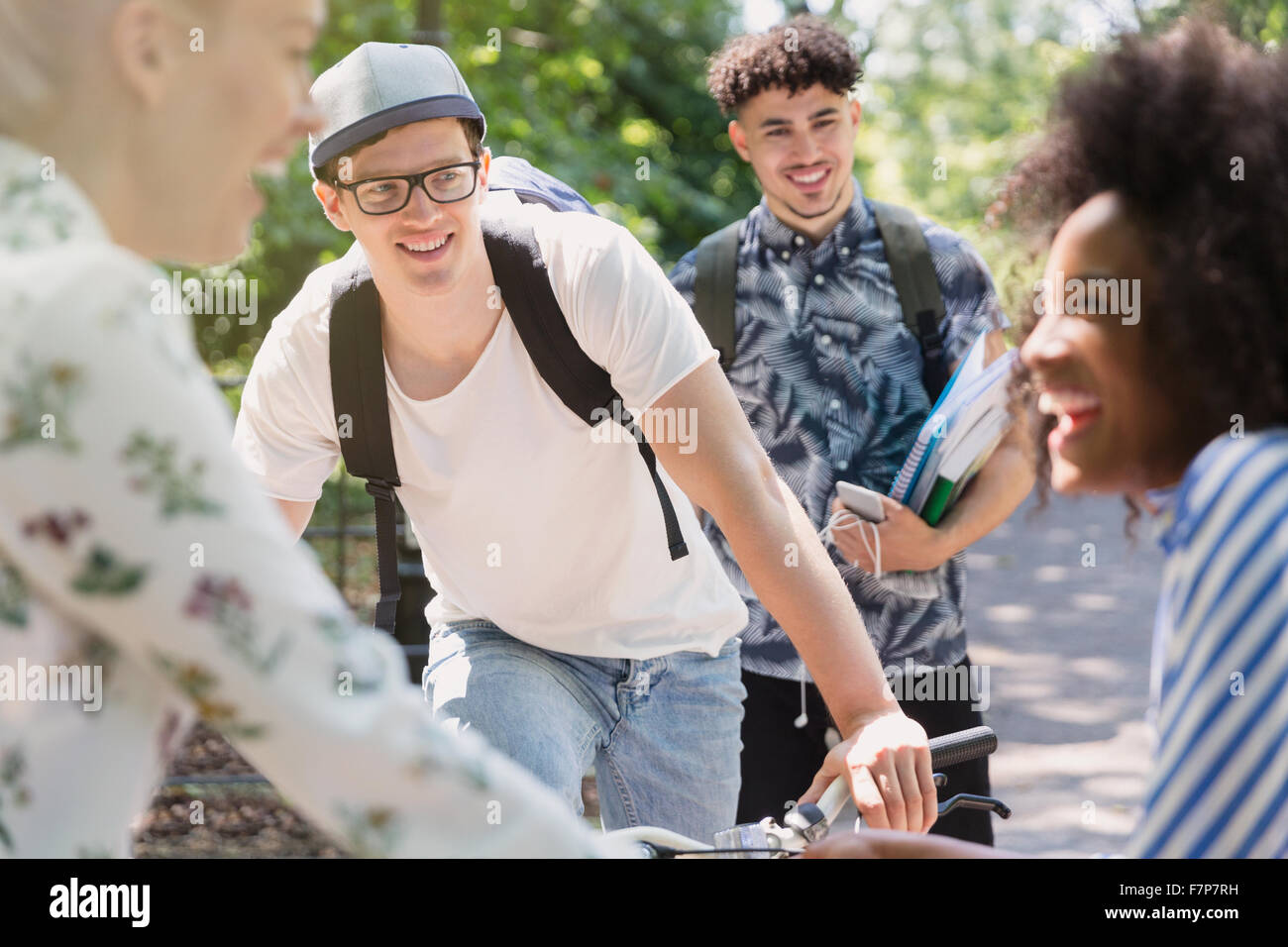 Friends hanging out in park Stock Photo - Alamy