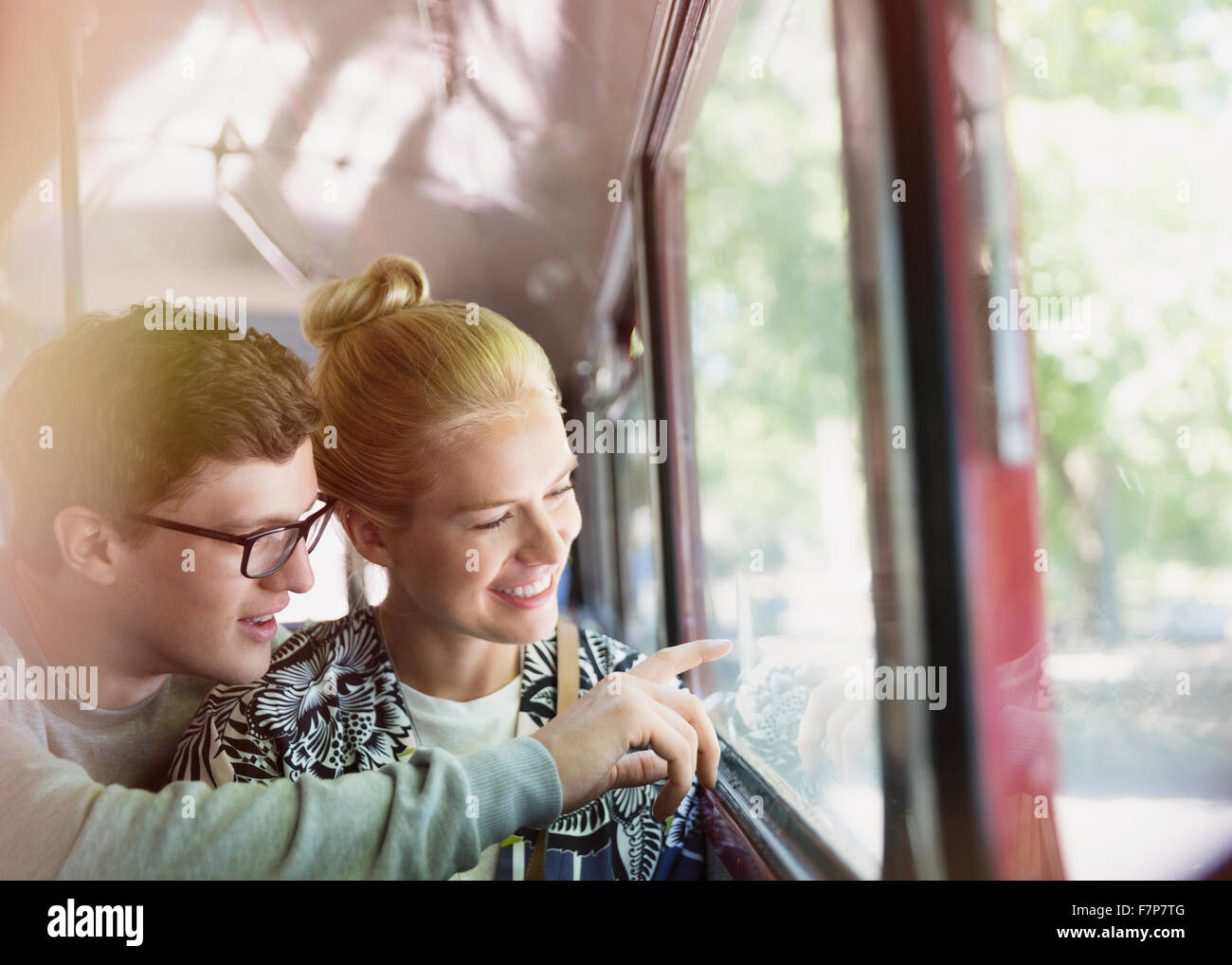 Couple drawing on bus window Stock Photo - Alamy
