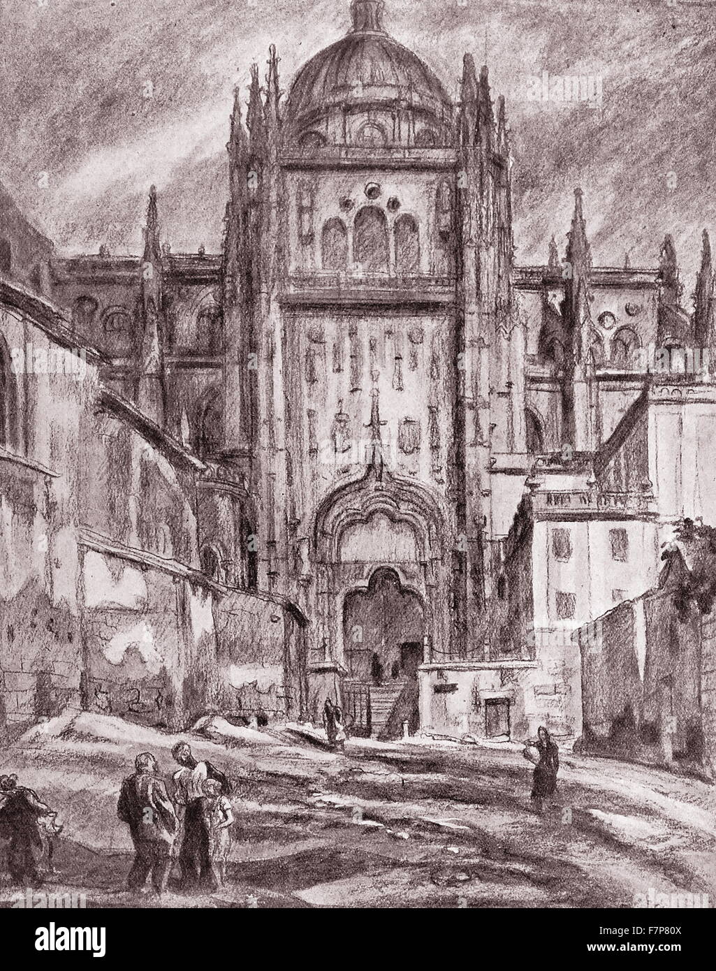 Illustration depicting Salamanca Cathedral, Spain 1936. By Carlos Saenz ...