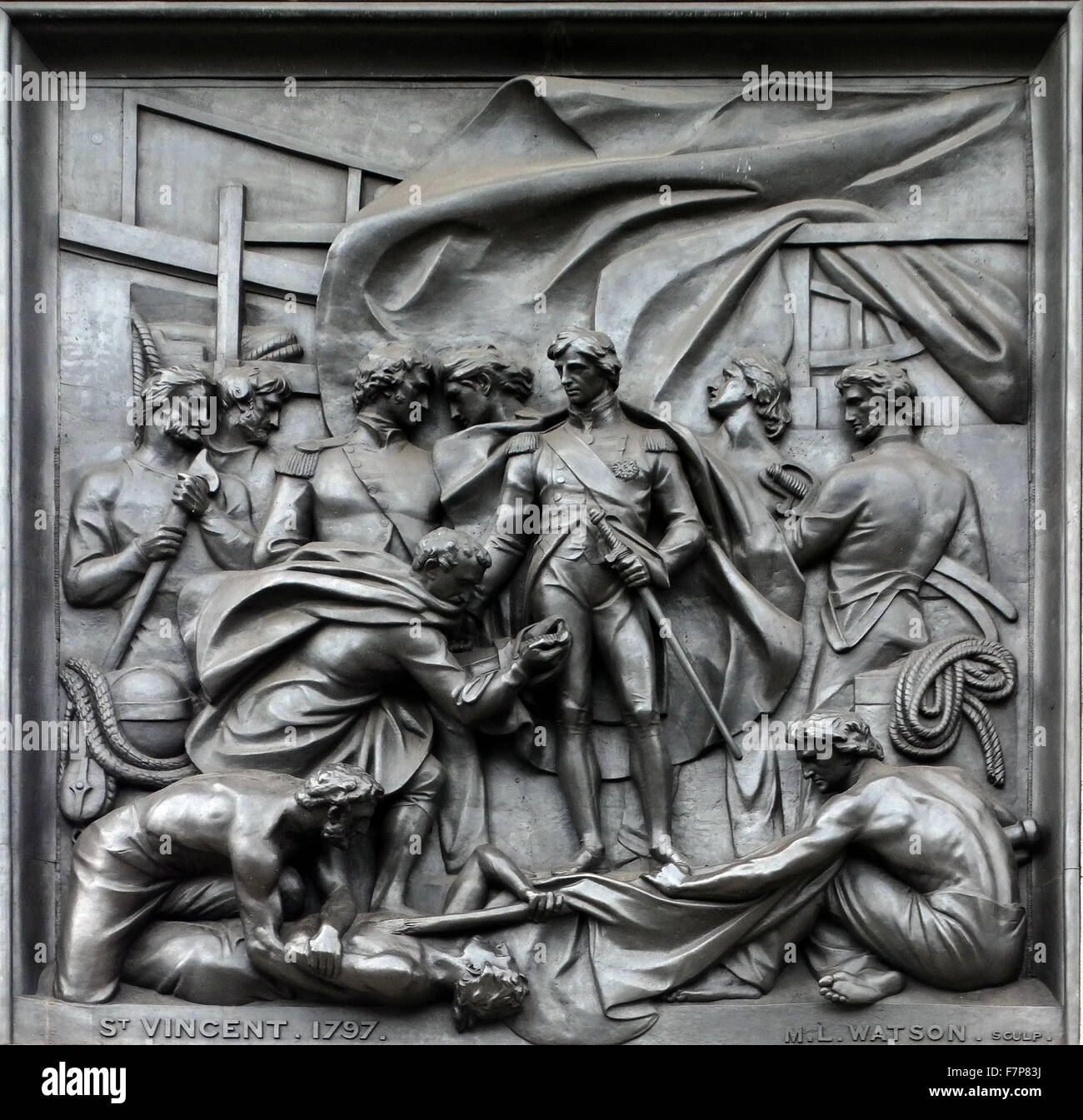 detail in relief from Nelson's Column monument in Trafalgar Square in ...